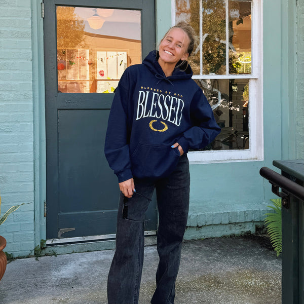 NEW! | "BLESSED" HOODIE | NAVY - He Would Love First